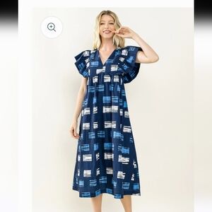 Tcec Allison Blue Abstract Midi Dress. Size Small - Gem